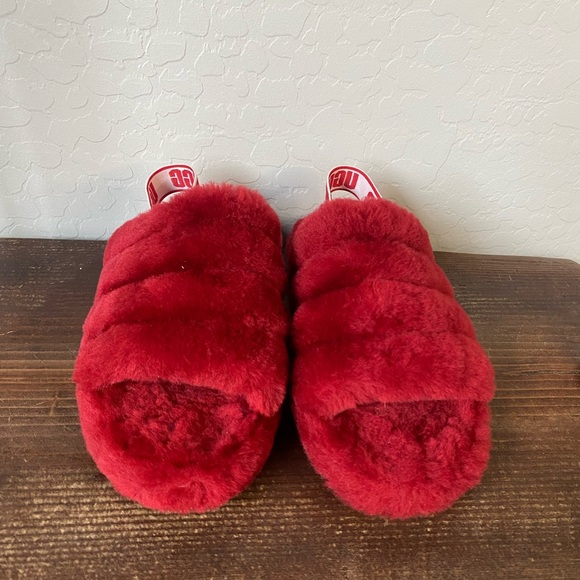 UGG | Accessories | Ugg Red Fluff Yeah Slide Slippers | Poshmark